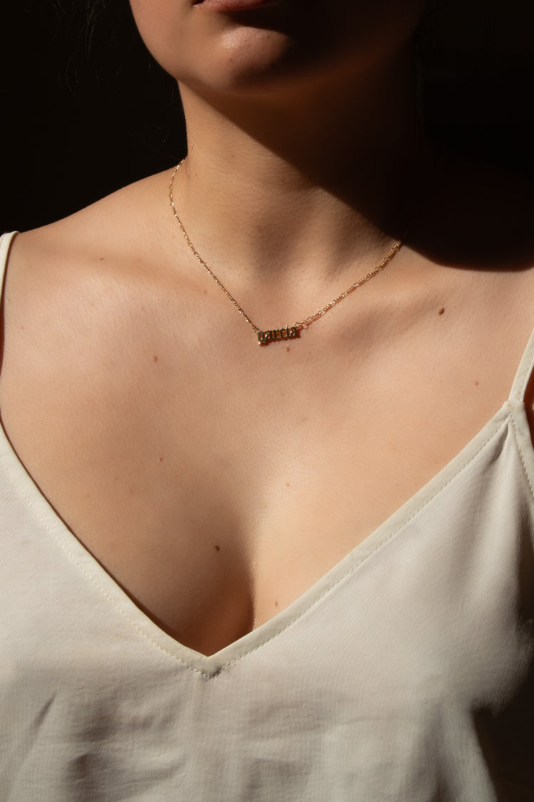 14K Old English Name Plate Necklace | Handcrafted Solid Gold Jewelry – Cadena Collective